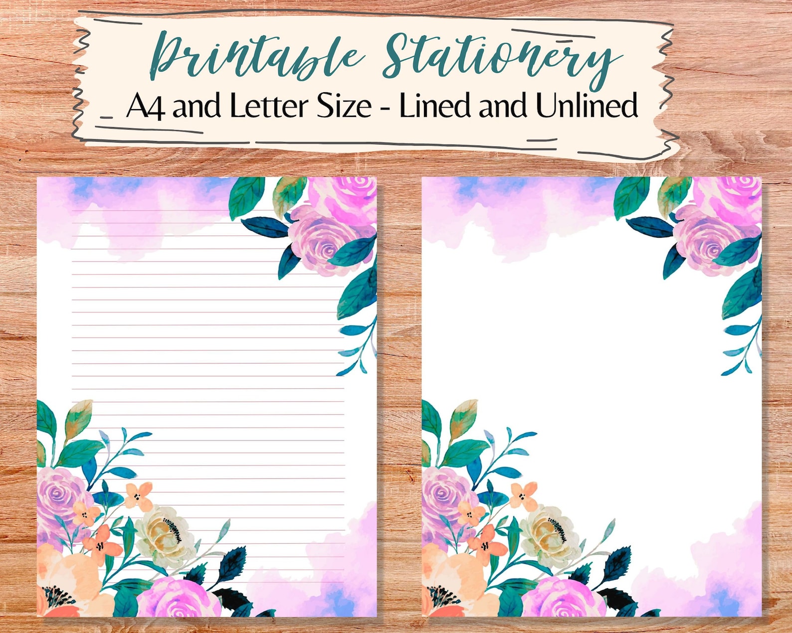 Floral Lined Paper, Floral Blank Paper, Printable Rose Bouquet ...