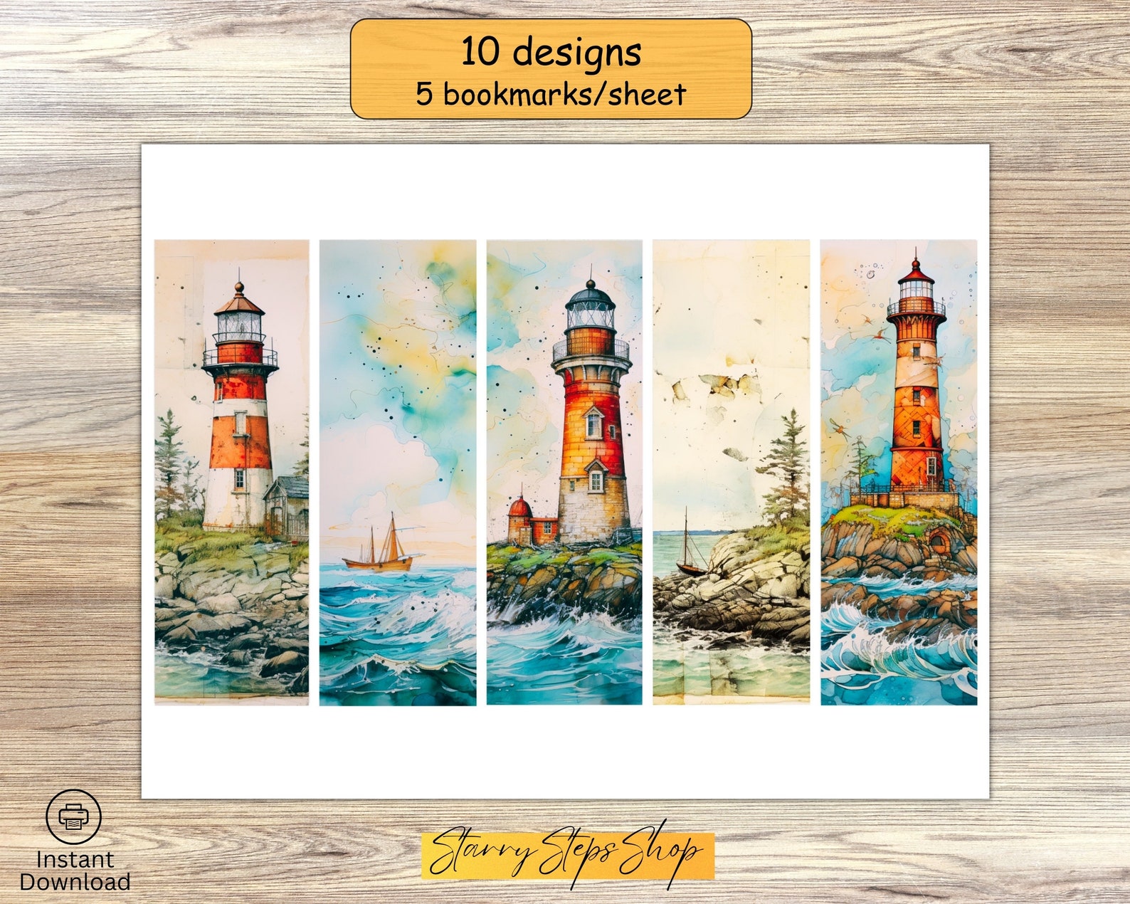 Lighthouse Printable Bookmarks, Lighthouse Bookmark Set, Lighthouse ...