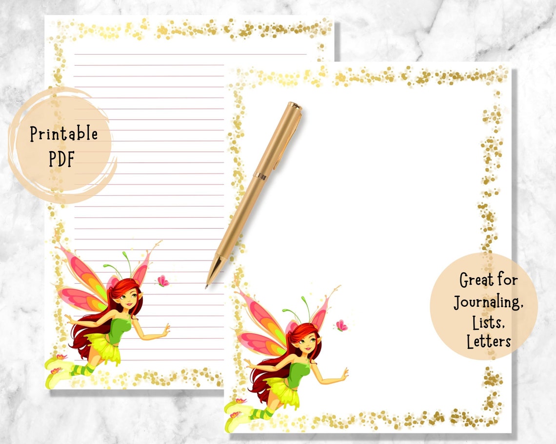 Fairy Printable Stationery, Lined Printable Paper, Blank Paper ...