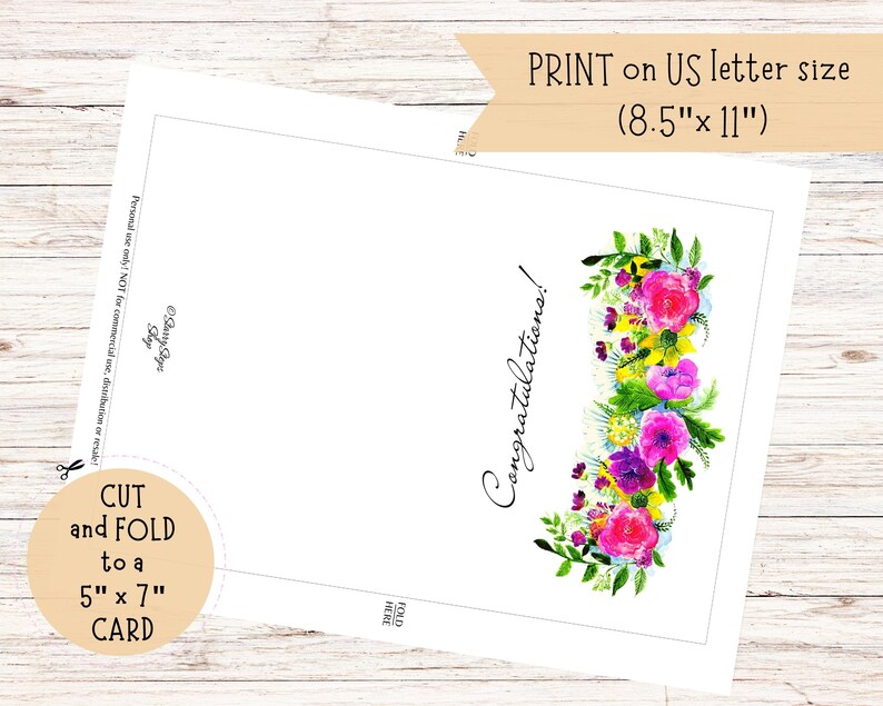 Printable Congratulations Card, Congratulations Card Printable, Flower ...