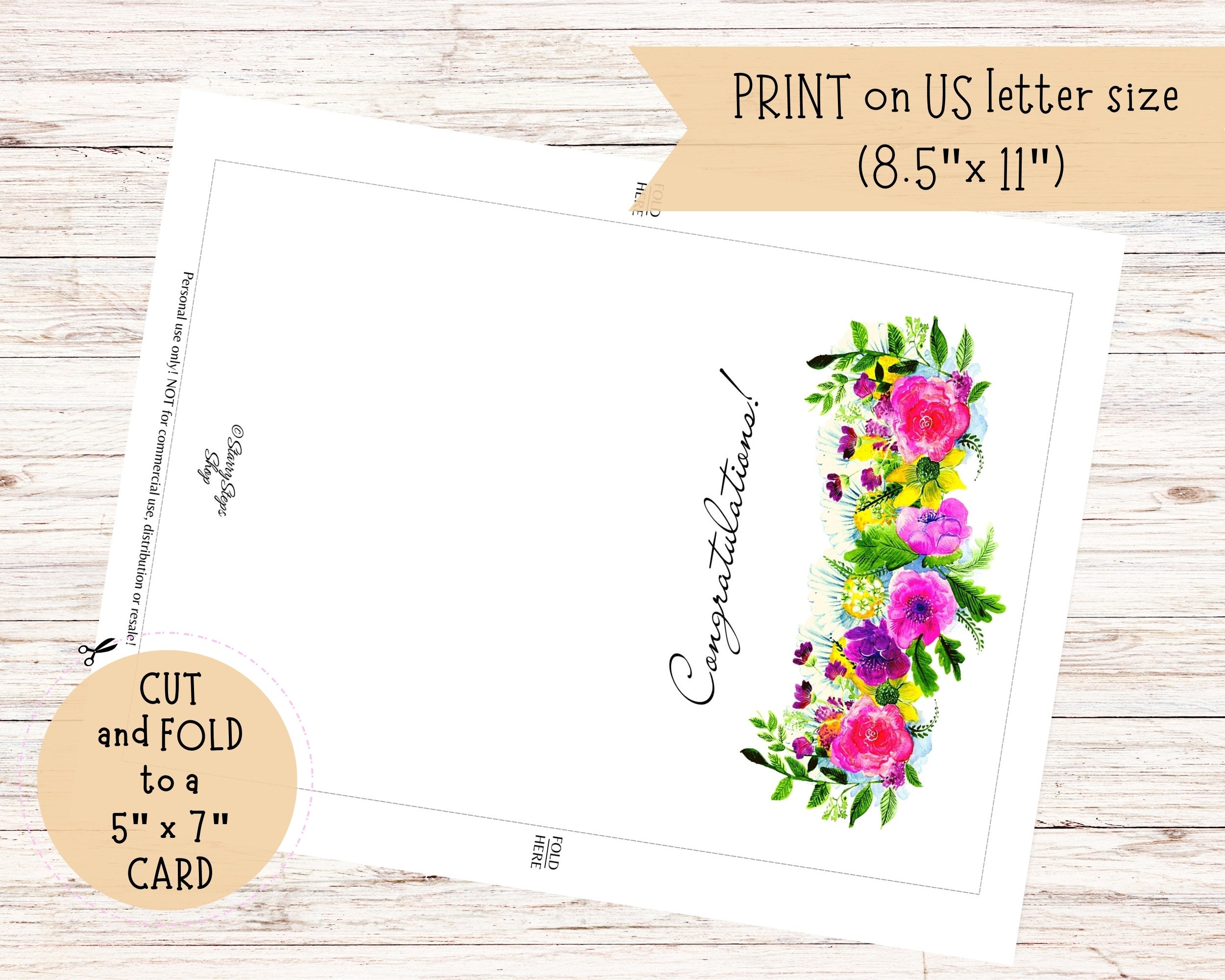 Printable Congratulations Card, Congratulations Card Printable, Flower ...