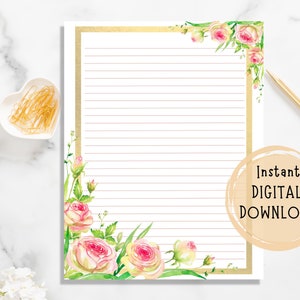 Floral Stationery: Printable Rose Letter Paper (digital Download) - Etsy