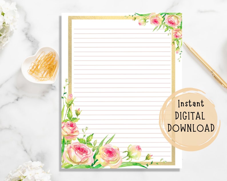 Floral Stationery: Printable Rose Letter Paper (digital Download) - Etsy
