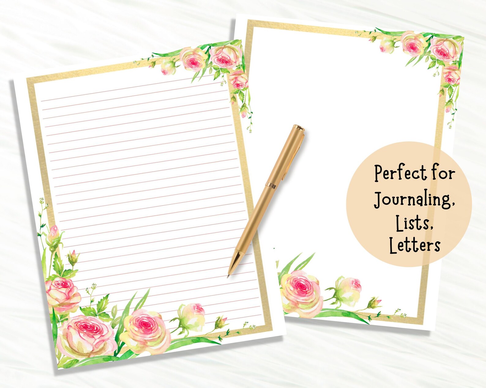 Floral Stationery: Printable Rose Letter Paper (digital Download) - Etsy