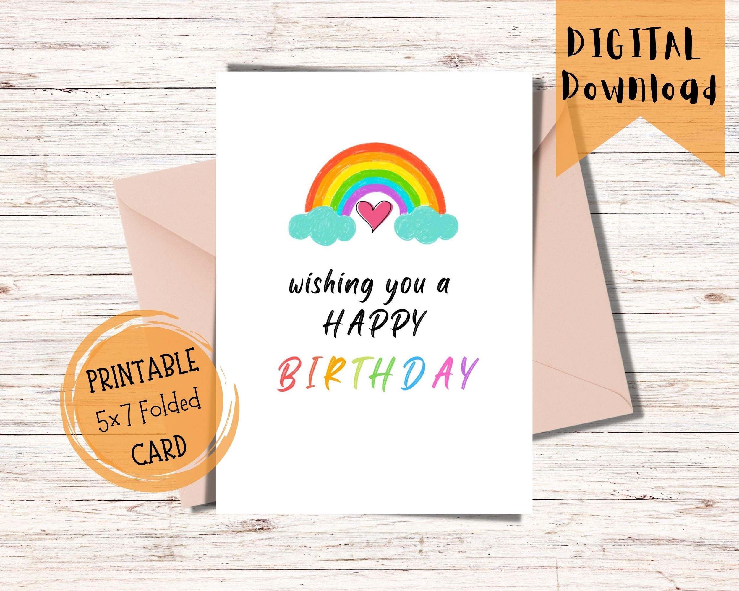 Rainbow Happy Birthday Card, Colorful Printable Card (digital Download ...