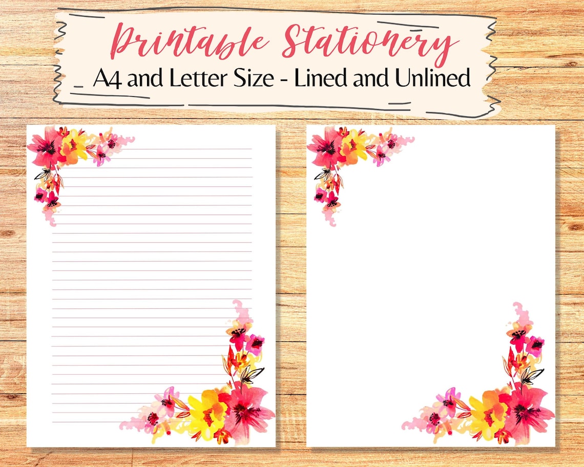 Floral Lined Paper, Floral Blank Paper, Printable Bouquet Stationery ...