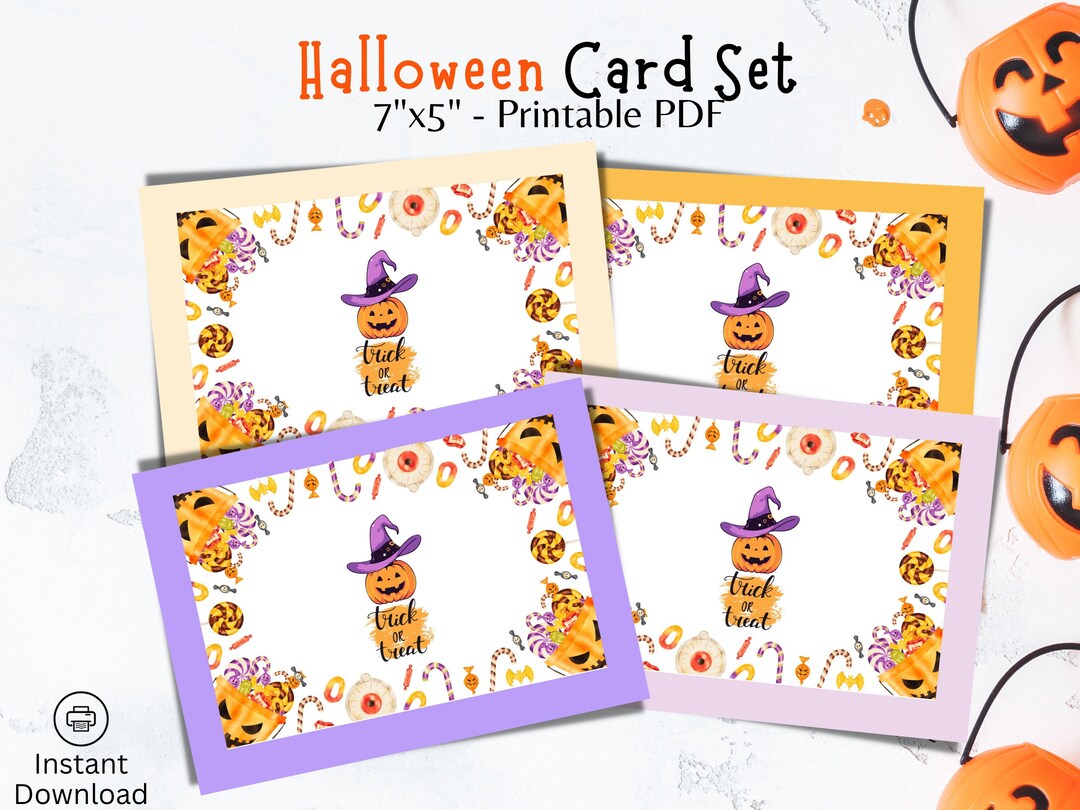 PRINTABLE Halloween Card Set, Printable Halloween Cards, Happy ...