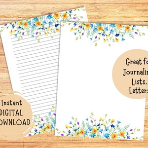 Floral Lined Paper, Floral Unlined Paper, Printable Stationery Field ...