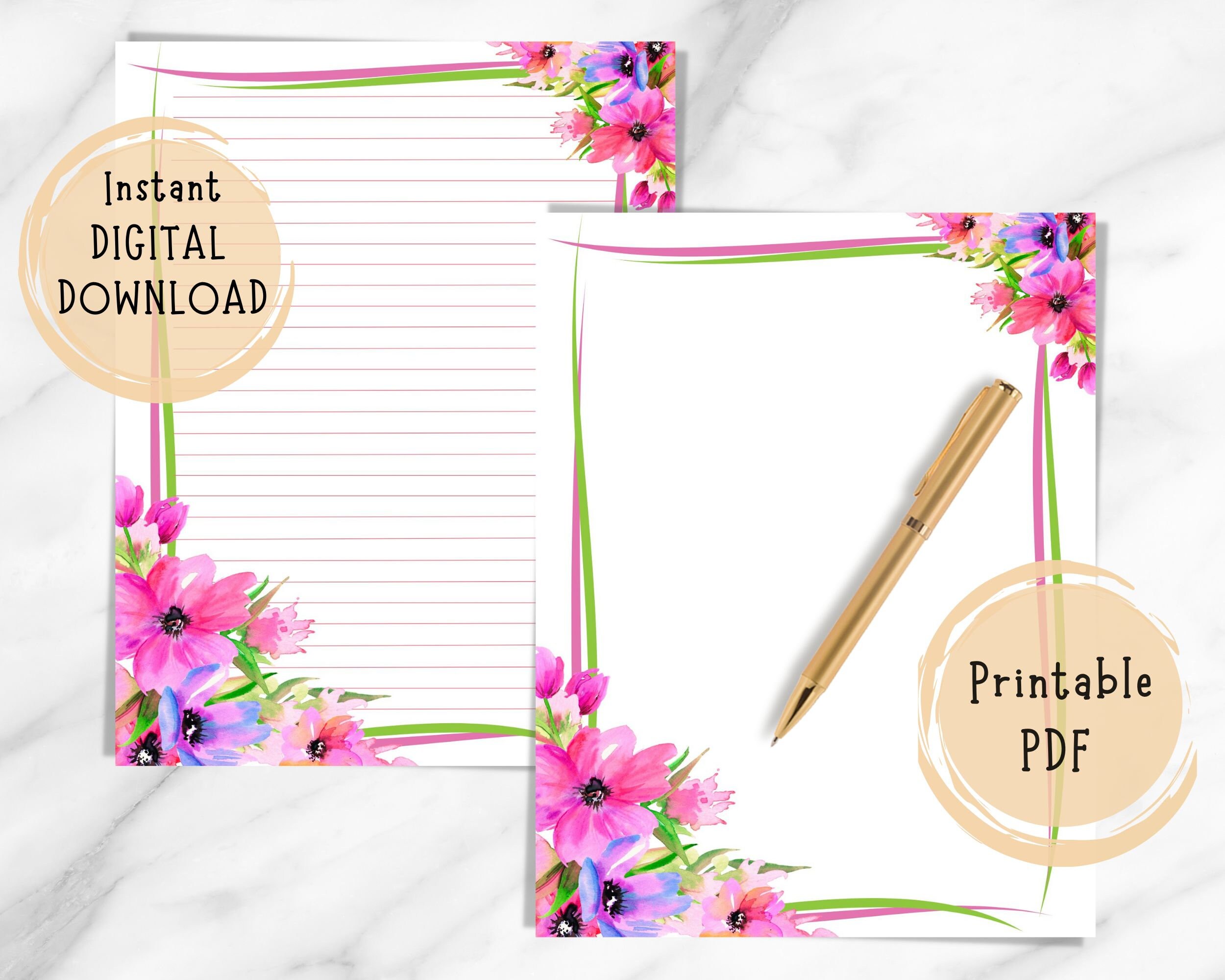 Printable Stationery Paper Set, Lined Printable Paper, Blank Paper ...