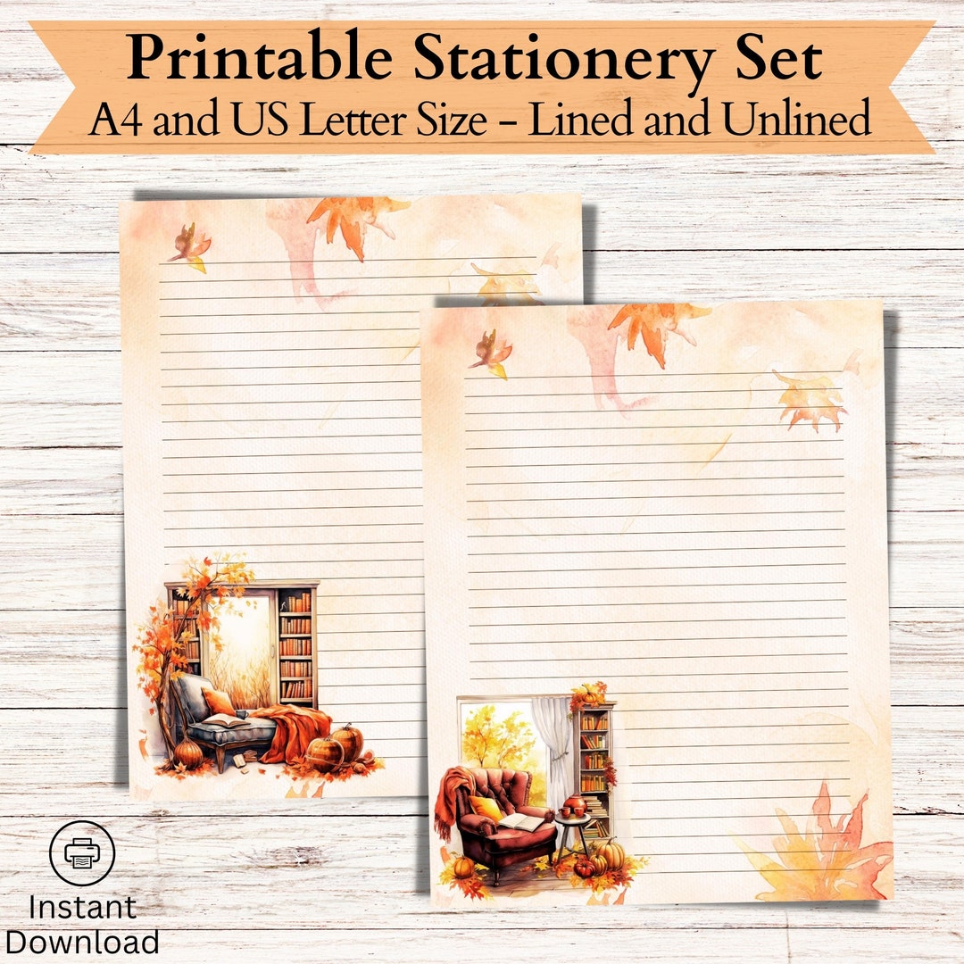 Cozy Fall Reading Corners Printable Stationery Set, Fall Writing Paper ...