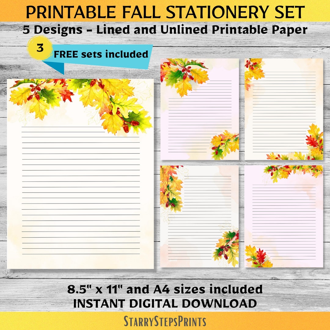 Autumn Printable Stationery Set, Fall Stationery Set, Digital Writing ...