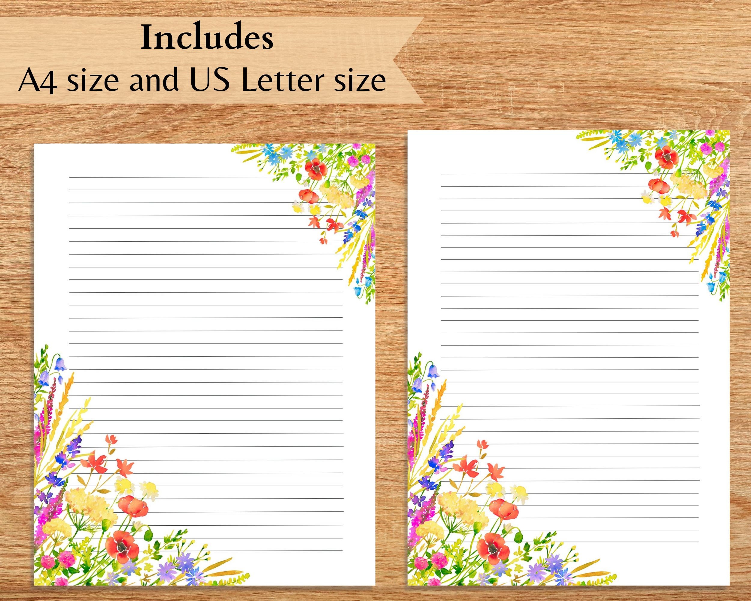 Floral Lined Paper, Floral Blank Paper, Printable Field Flowers ...