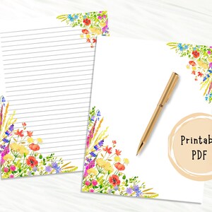 Floral Lined Paper, Floral Blank Paper, Printable Field Flowers ...