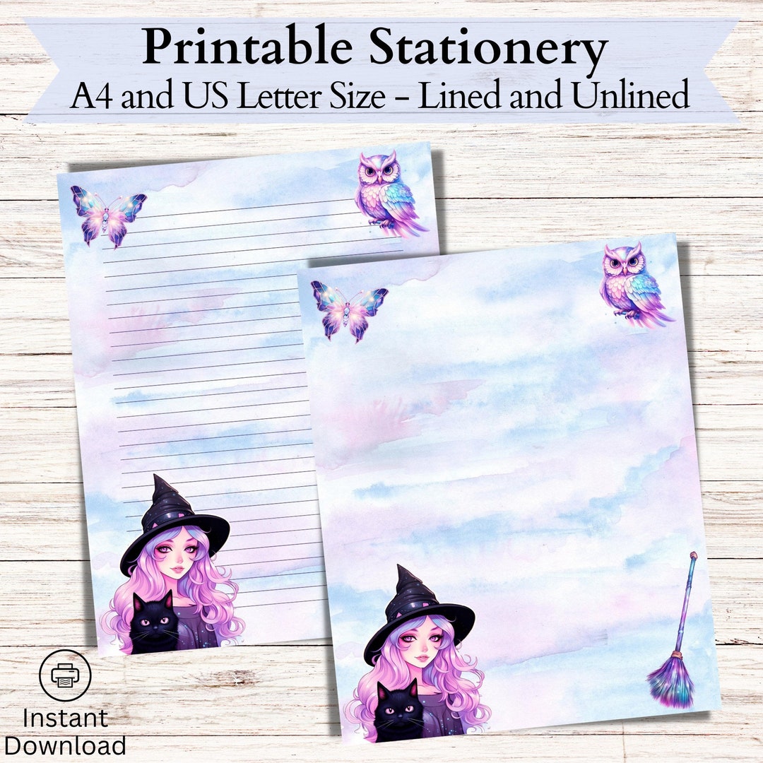 Witch, Black Cat and Broom Printable Stationery for Halloween, Kids ...