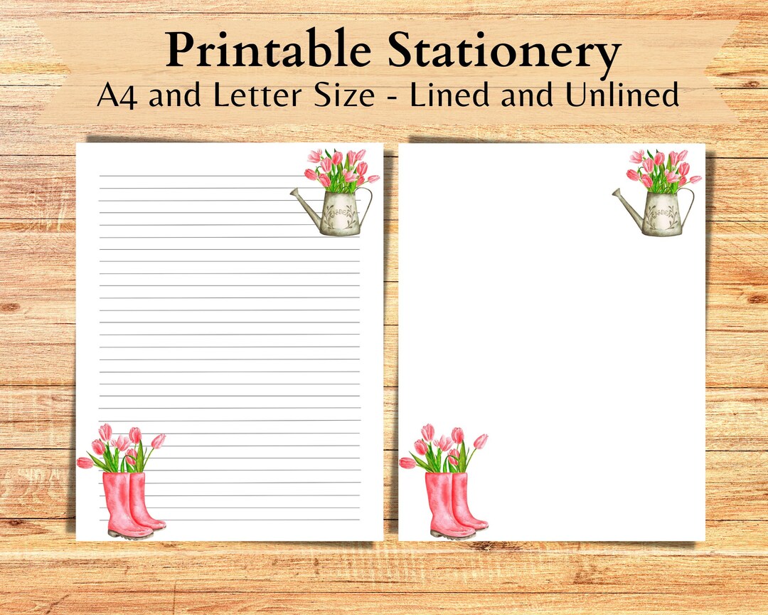Gardening Lined Paper, Tulip Blank Paper, Digital Download Writing ...