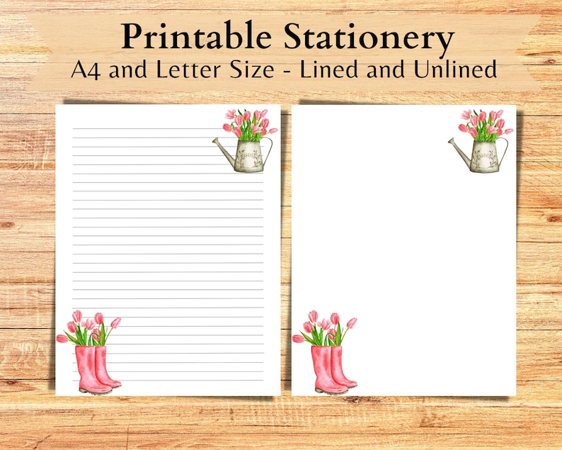 Gardening Lined Paper, Tulip Blank Paper, Digital Download Writing ...