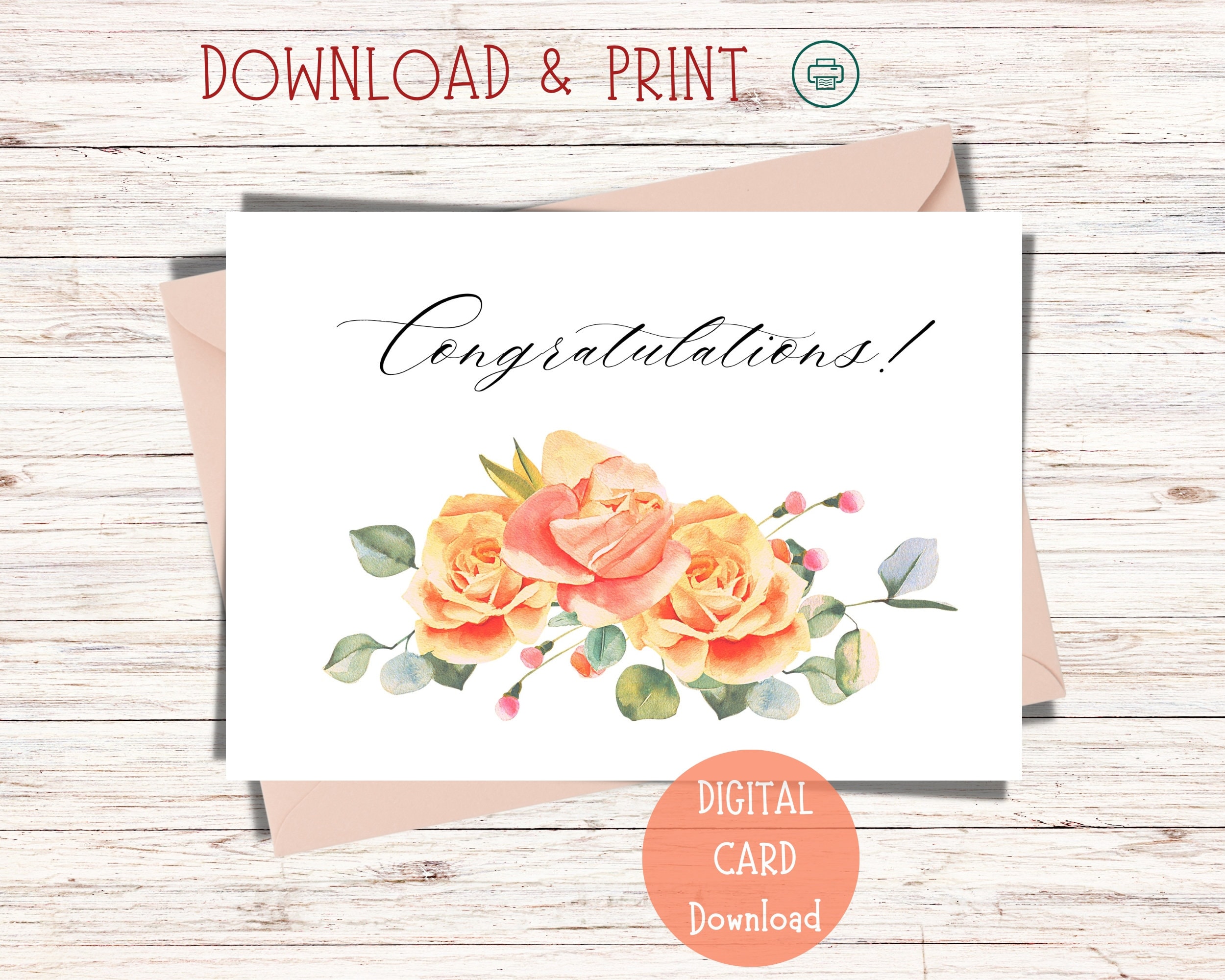 Printable Congratulations Card, Congratulation Rose Card Printable ...