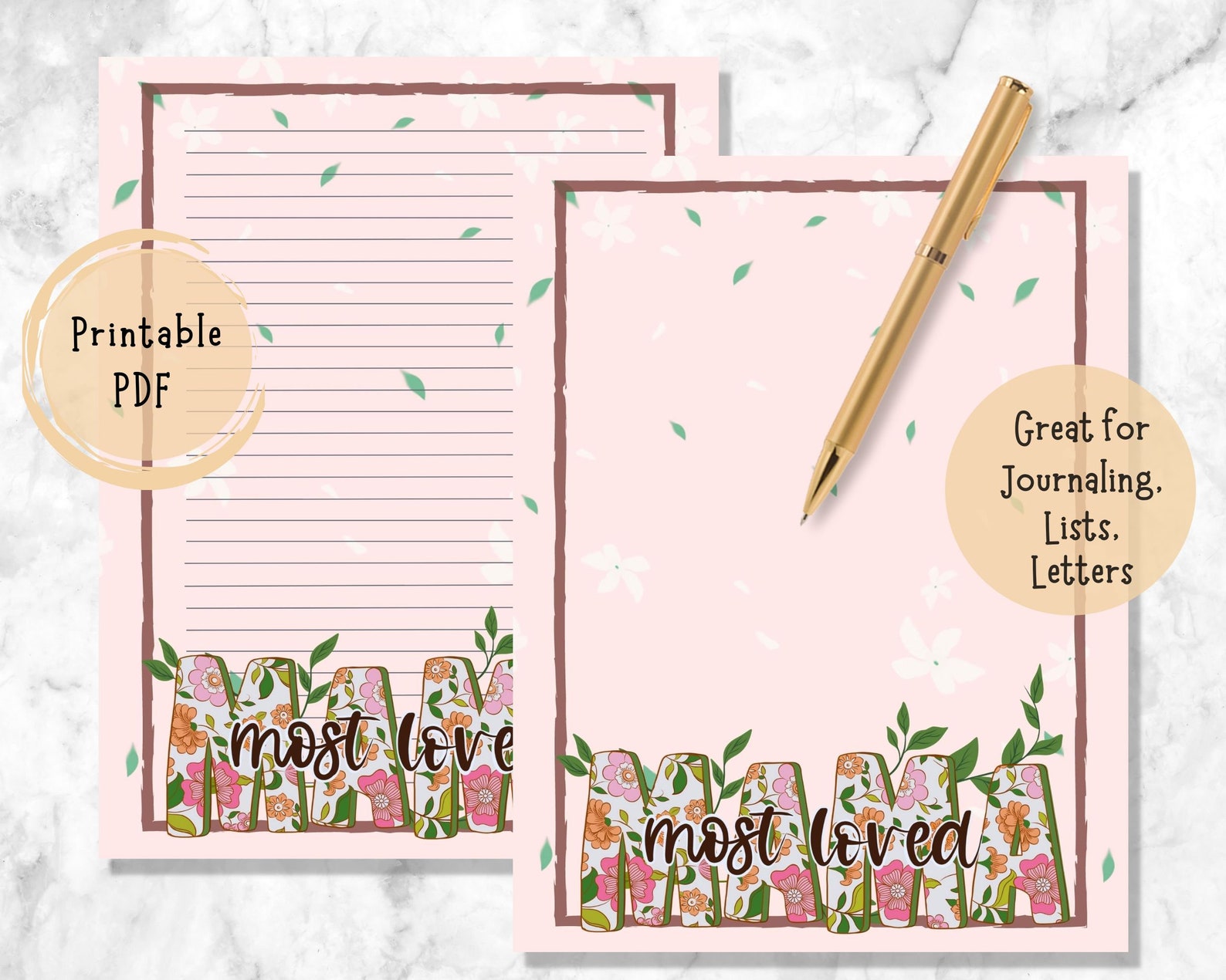 Mother's Day Printable Stationery, Lined Printable Paper, A5 Writing ...