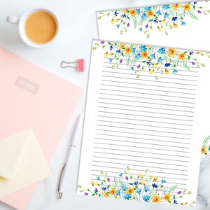 Floral Lined Paper, Floral Unlined Paper, Printable Stationery Field ...