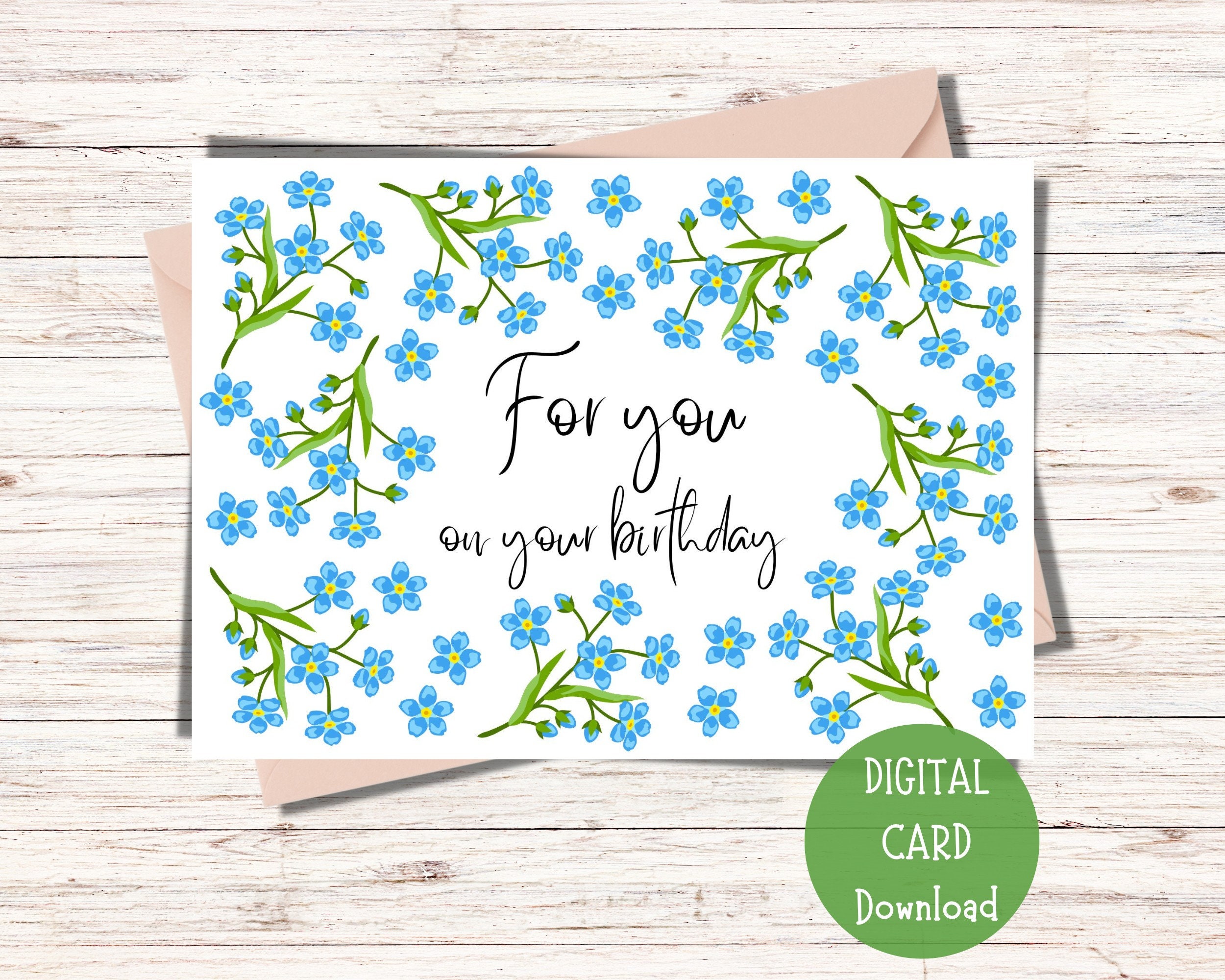 Blue Flowers Birthday Card: Printable Floral Design (PDF) - Etsy