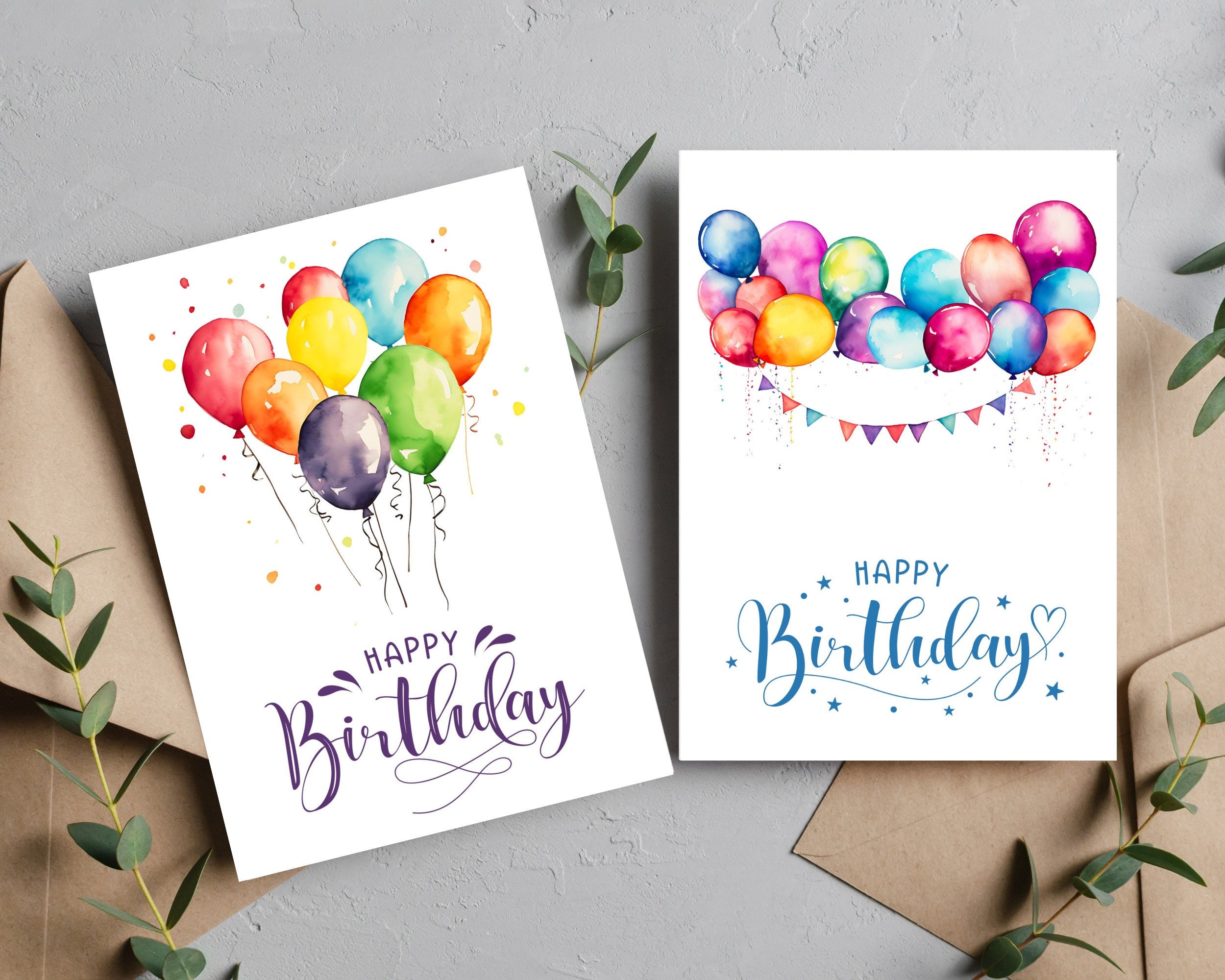 Printable Balloon Birthday Card Set (digital Download) - Etsy