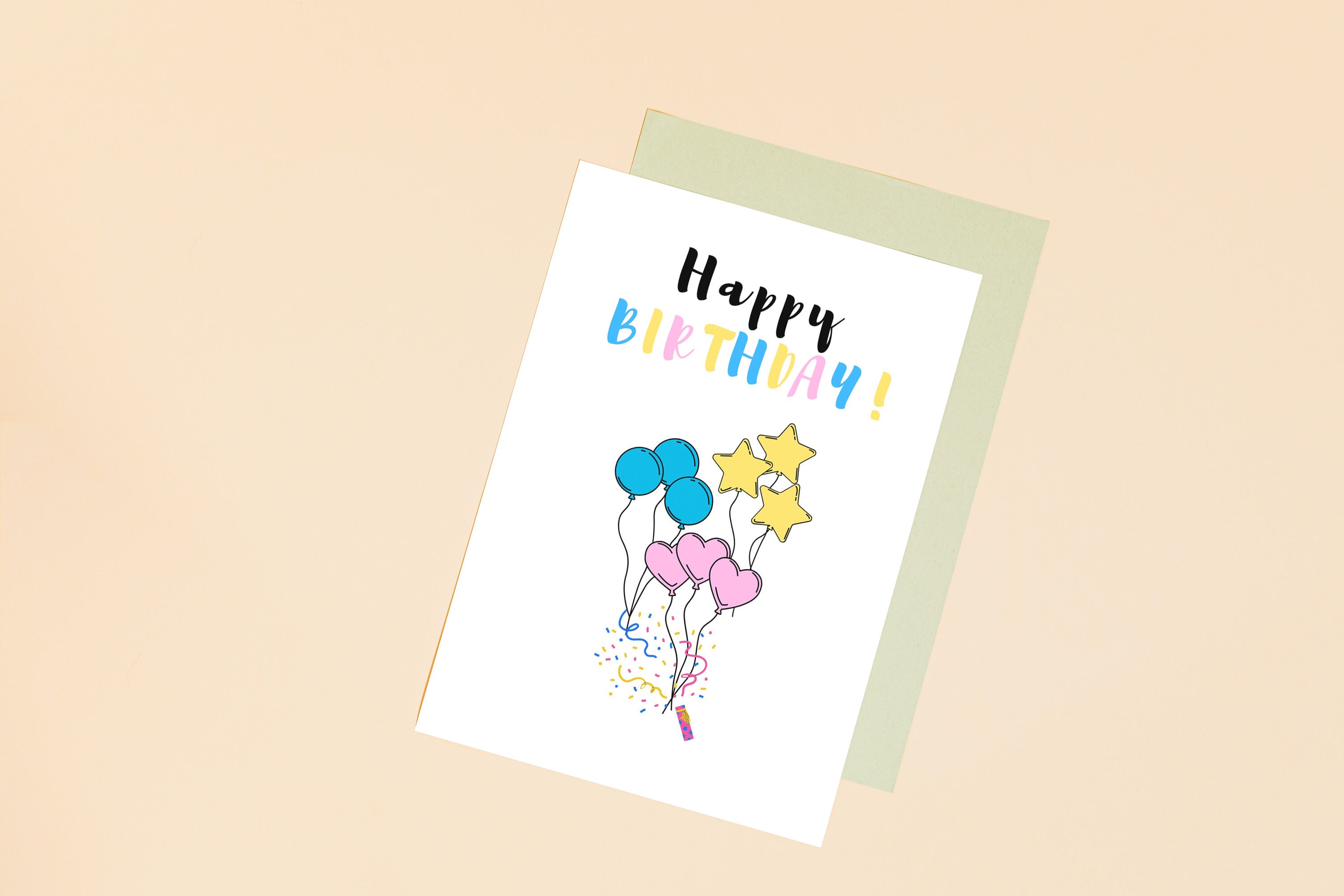 Birthday Card, Printable Balloon Card, Digital Download, 5x7 Happy ...