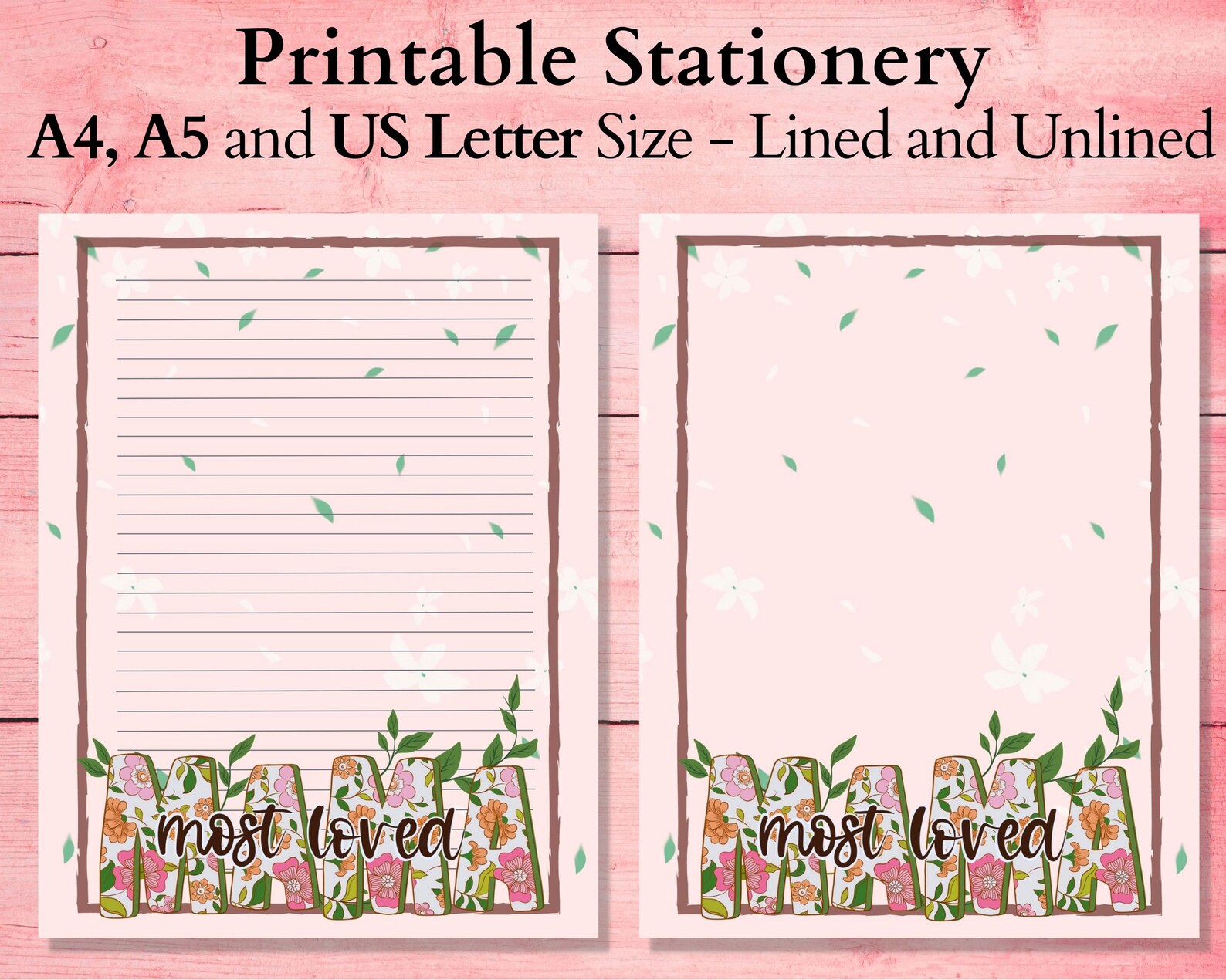 Mother's Day Printable Stationery, Lined Printable Paper, A5 Writing ...