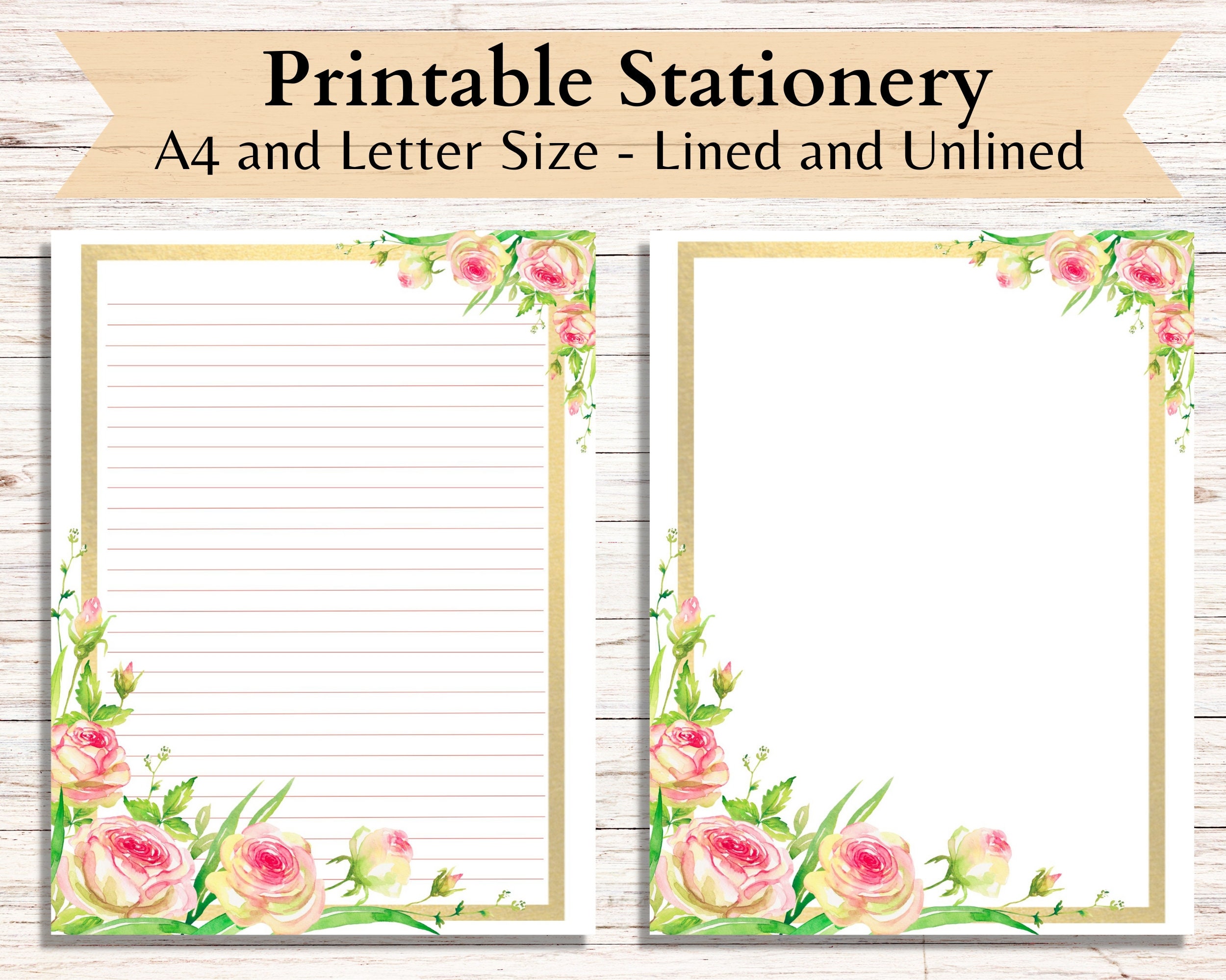 Floral Stationery: Printable Rose Letter Paper (digital Download) - Etsy