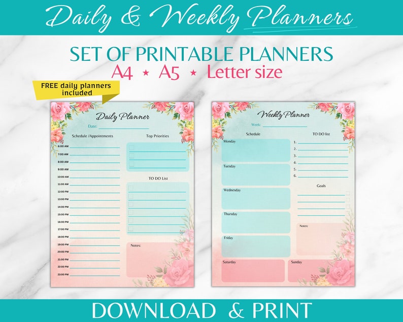 Printable Planner Set, Daily Planner, Weekly Planner, Planner Instant ...