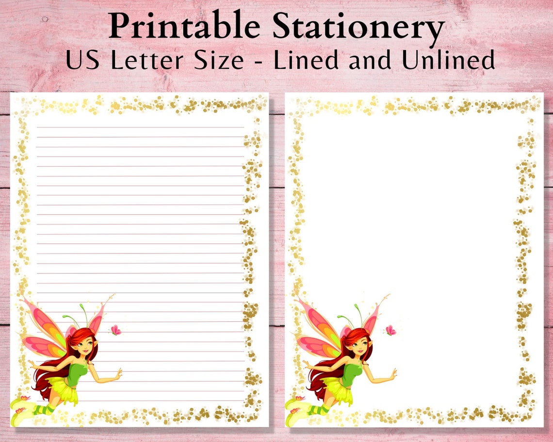 Fairy Printable Stationery, Lined Printable Paper, Blank Paper ...