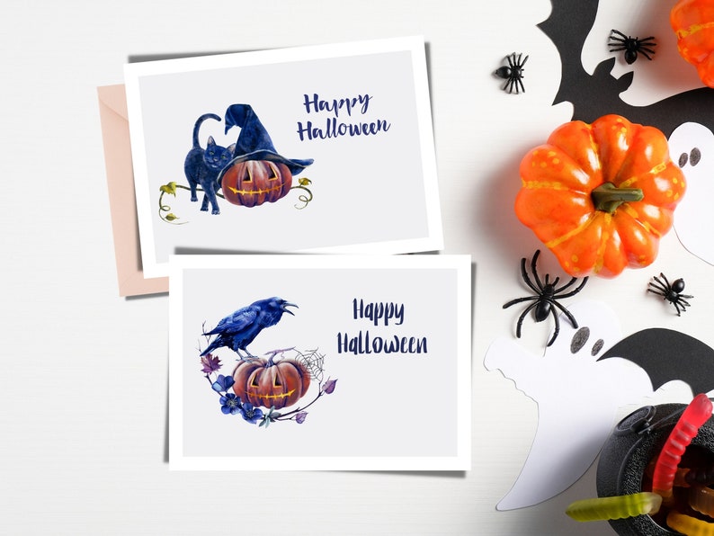 PRINTABLE Halloween Card Set, Printable Halloween Cards, Happy ...