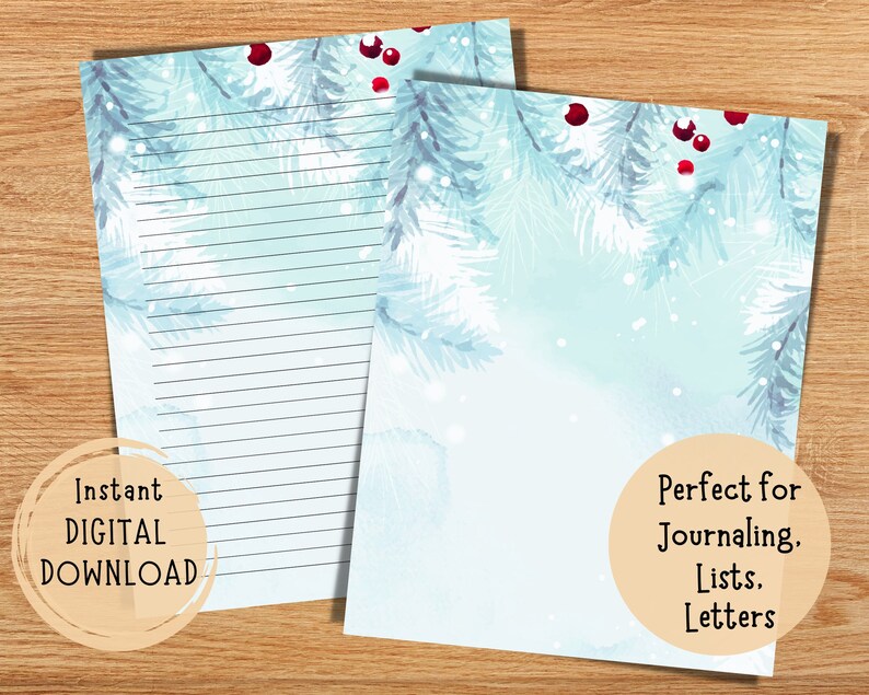 Lined and Unlined Printable Christmas Paper, Winter Printable ...
