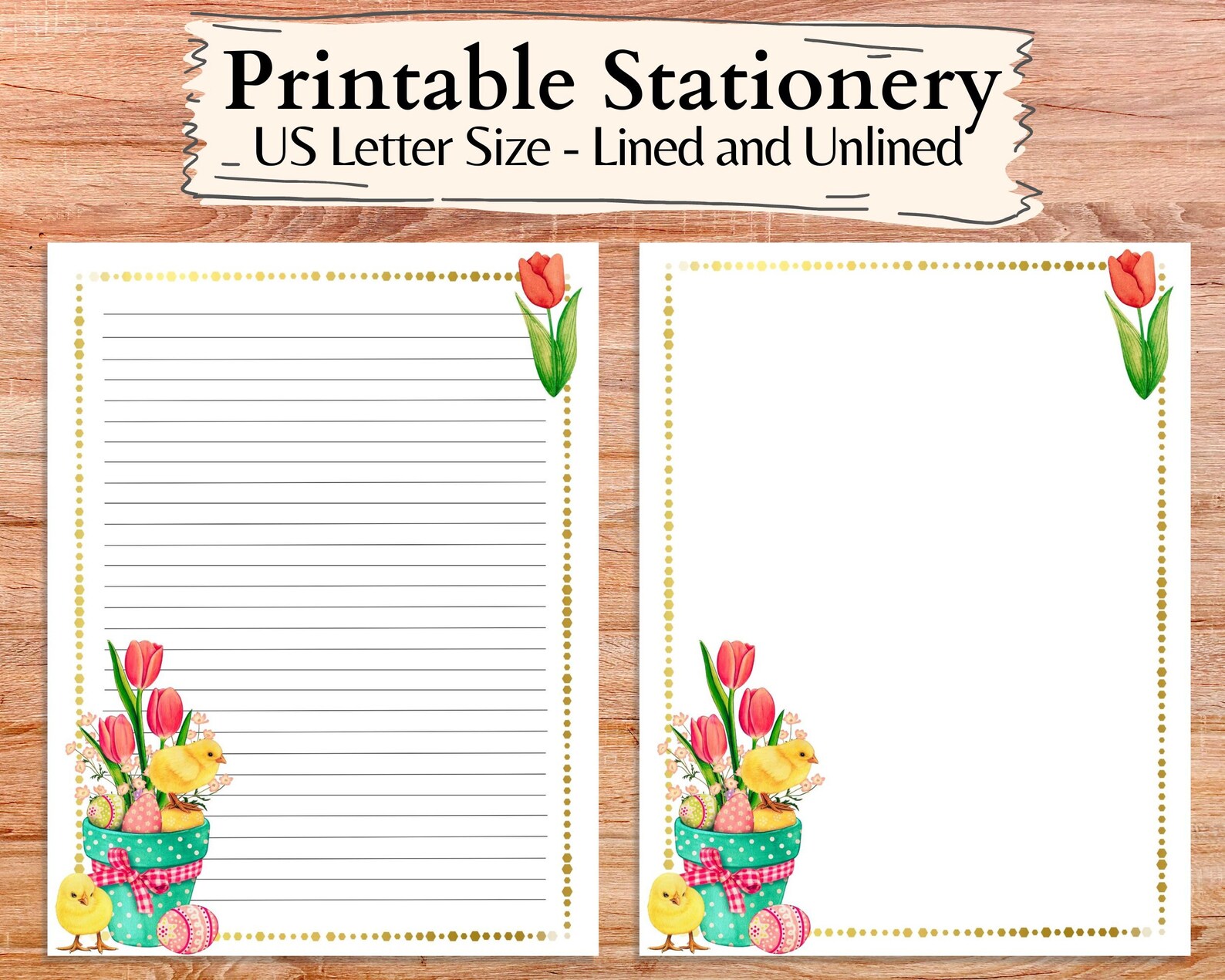 Printable Easter Stationery: Lined & Blank Paper (digital Download) - Etsy