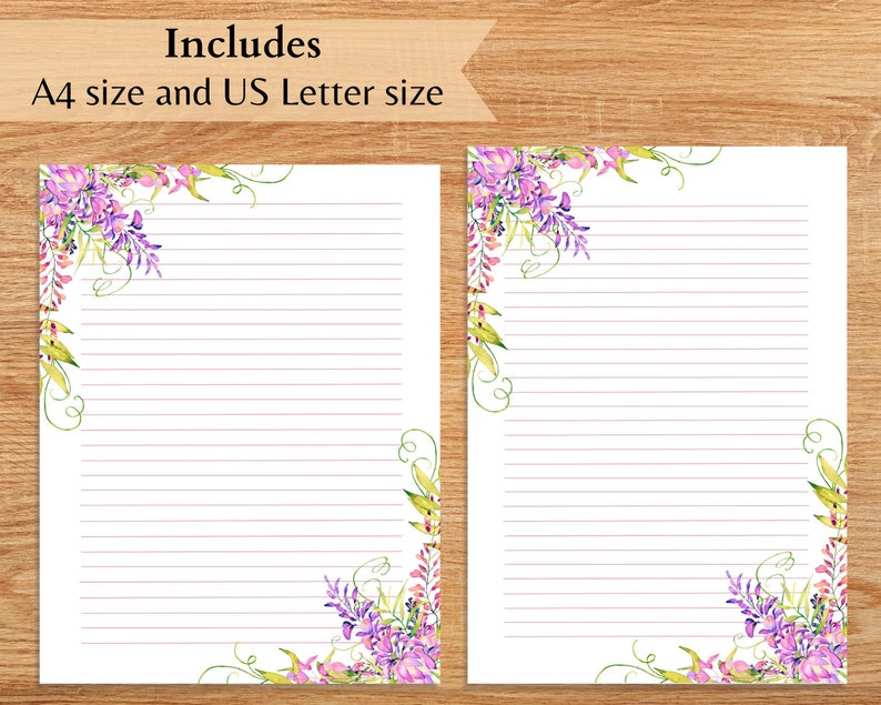 Floral Lined Paper, Floral Blank Paper, Printable Wisteria Stationery ...