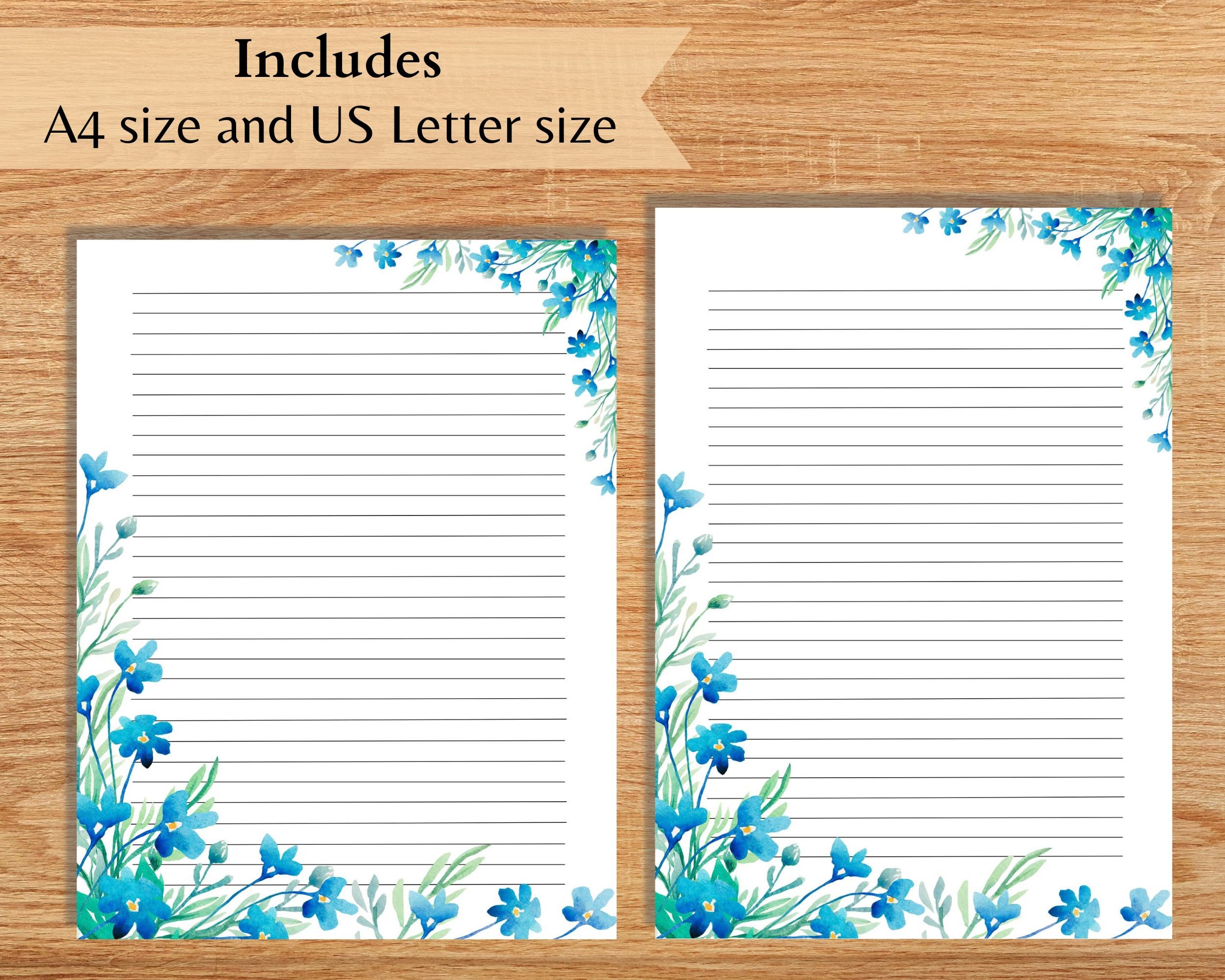Floral Lined Paper, Floral Blank Paper, Printable Blue Flowers ...