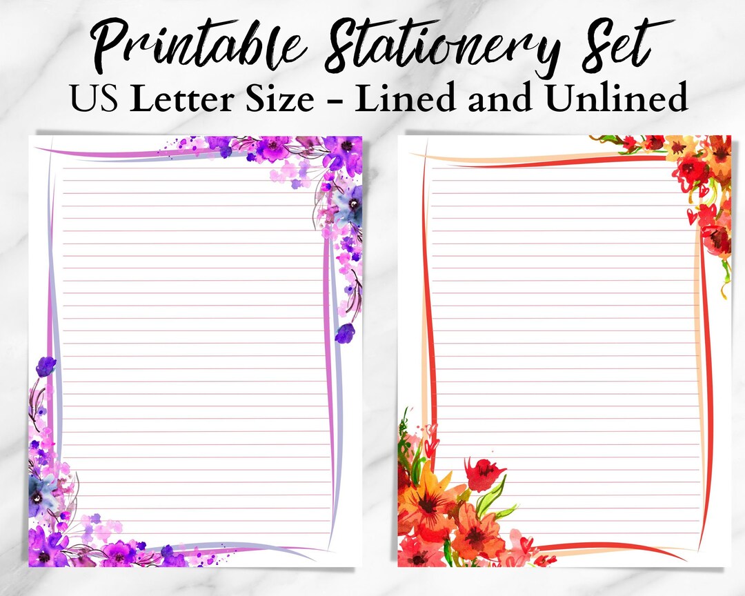 Printable Stationery Paper Set, Lined Printable Paper, Blank Paper ...