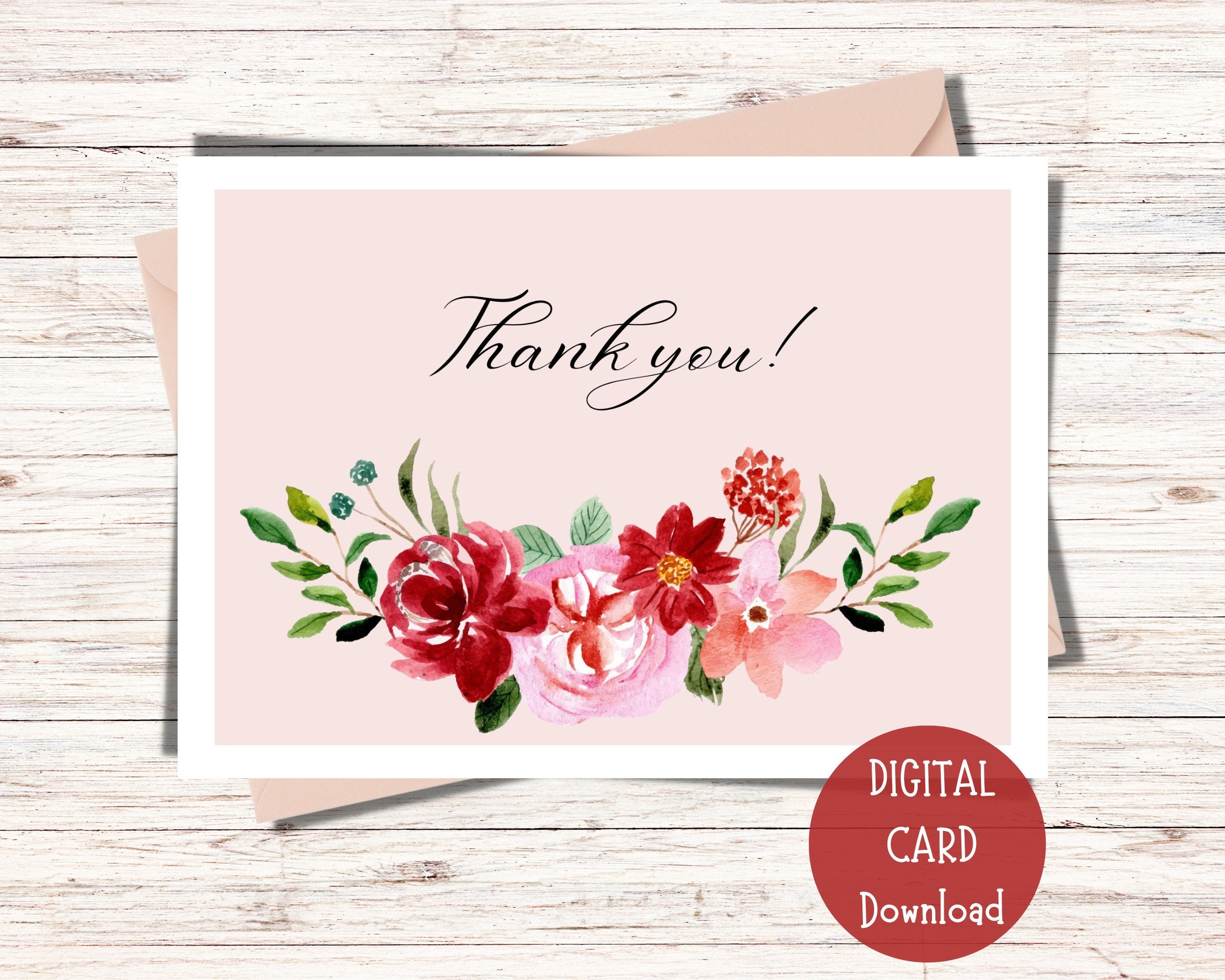 Floral Thank You Card: Printable Flower Bouquet (digital Download) - Etsy