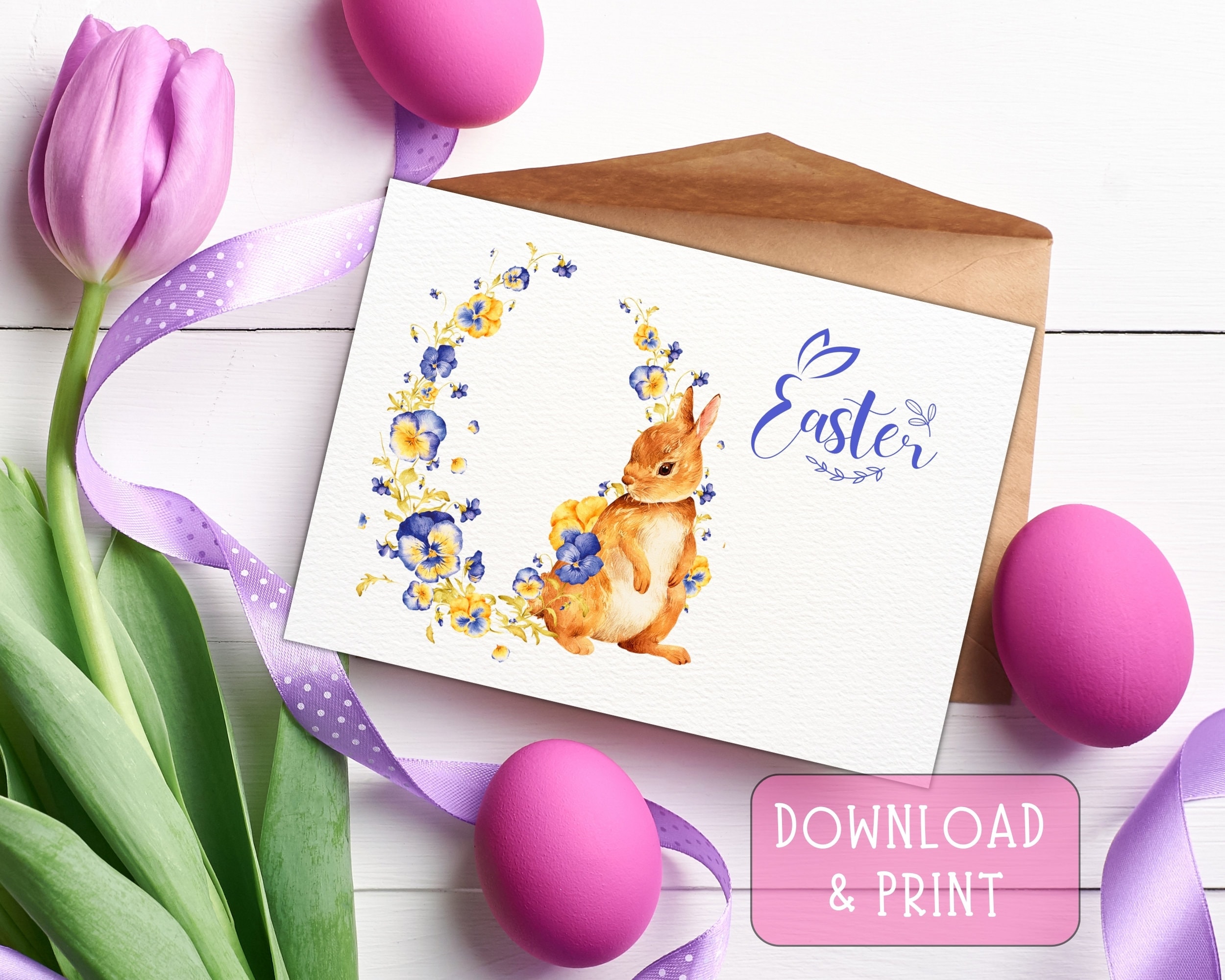 Printable Happy Easter Card, Easter Bunny Printable Card, Easter Bunny ...