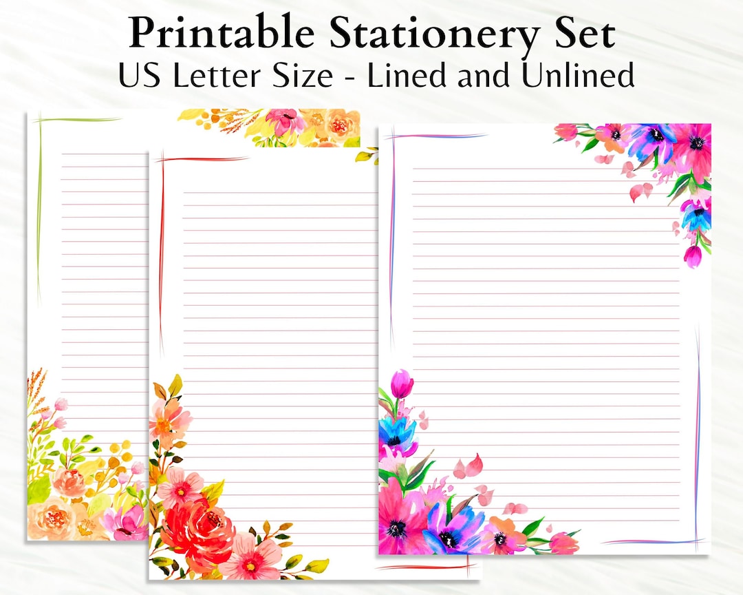 Printable Stationery Paper Set, Lined Printable Paper, Blank Paper ...