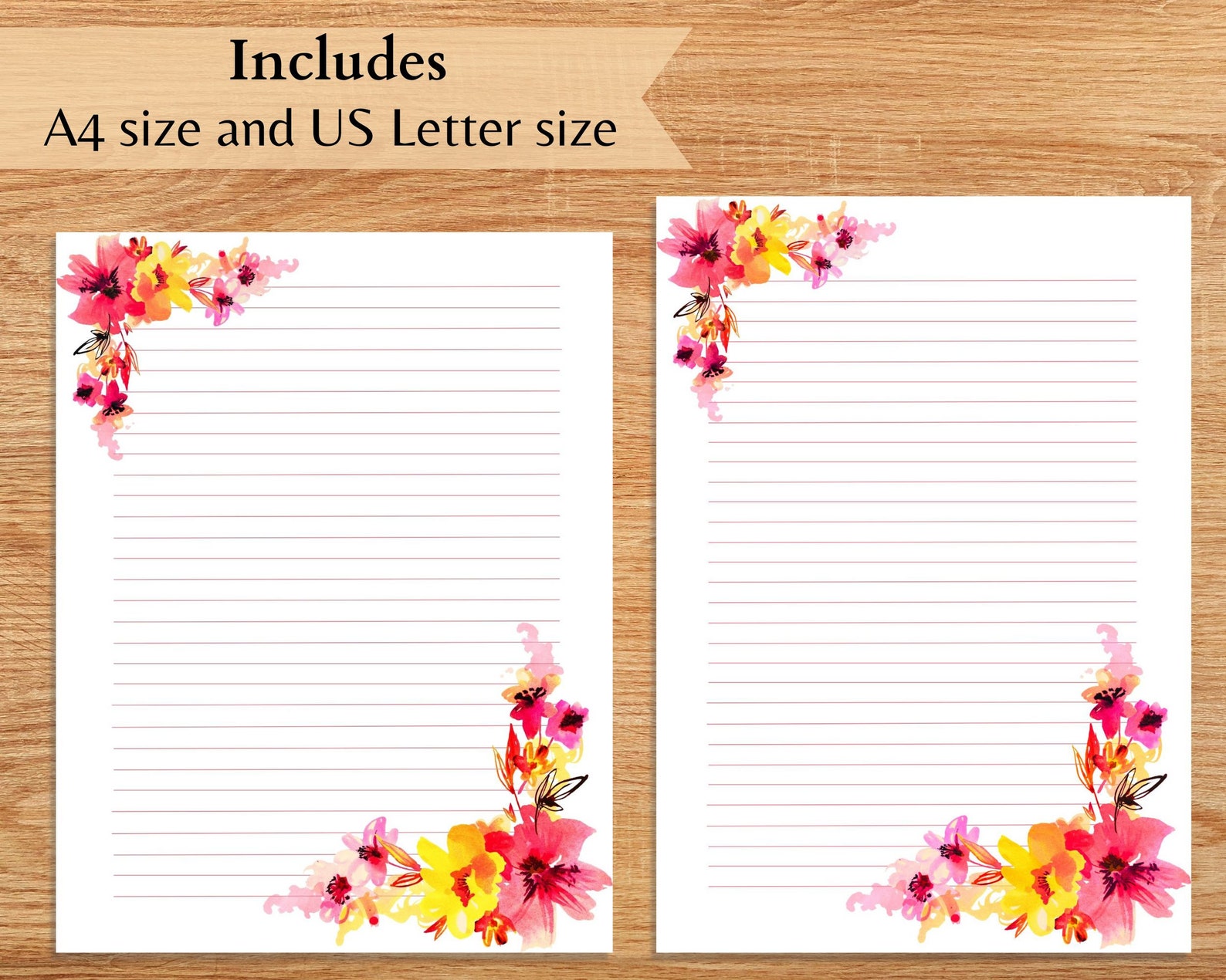 Floral Lined Paper, Floral Blank Paper, Printable Bouquet Stationery ...