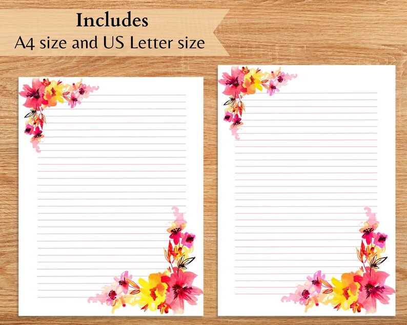 Floral Lined Paper, Floral Blank Paper, Printable Bouquet Stationery ...