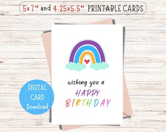 Printable Happy Birthday Rainbow Greeting Card Download PDF JPG PNG - Etsy