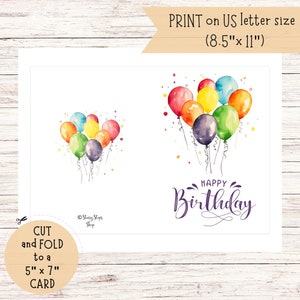 Printable Balloon Birthday Card Set (digital Download) - Etsy