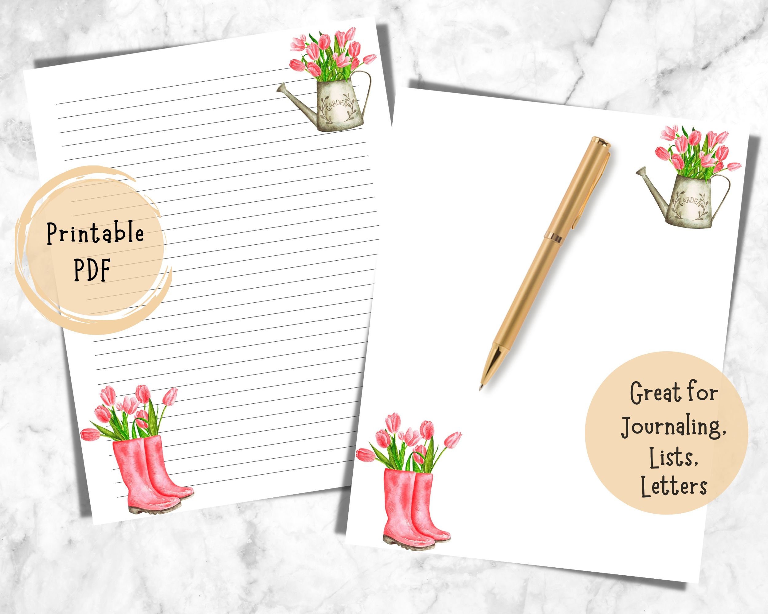 Gardening Lined Paper, Tulip Blank Paper, Digital Download Writing ...