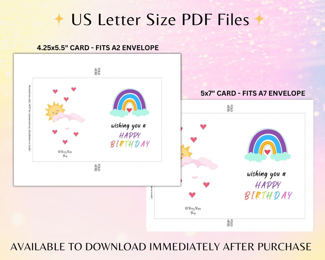 Rainbow Birthday Card: Printable PDF With Heart (digital Download) - Etsy