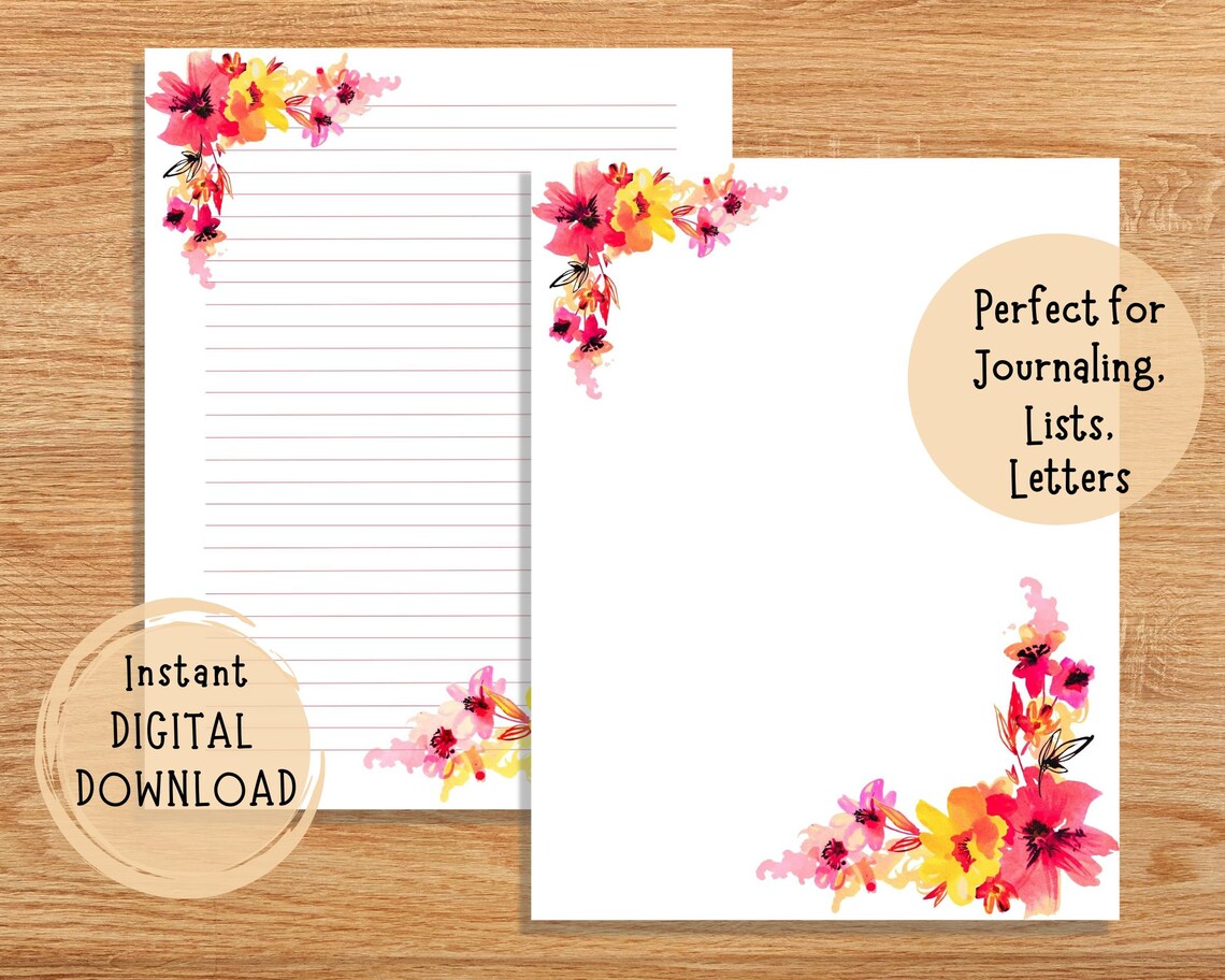 Floral Lined Paper, Floral Blank Paper, Printable Bouquet Stationery ...