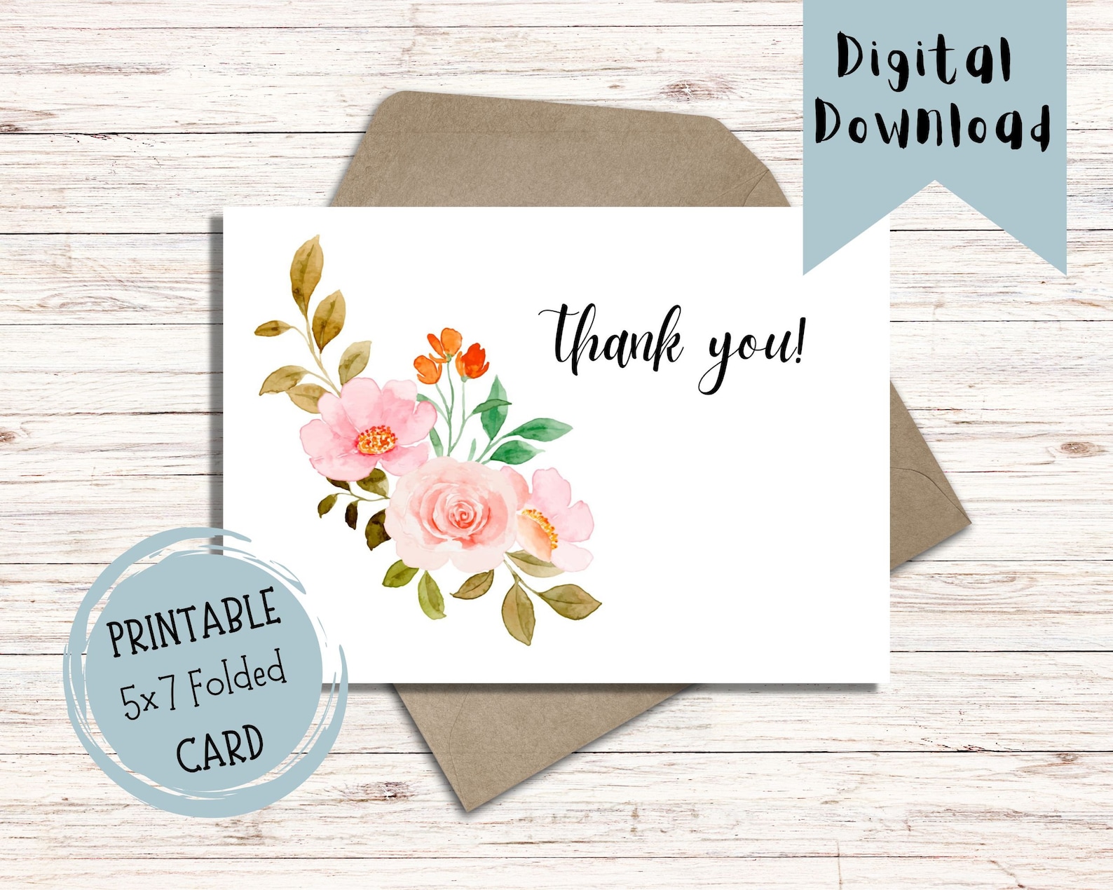 Thank You Digital Printable Card Thank You Printable Card - Etsy