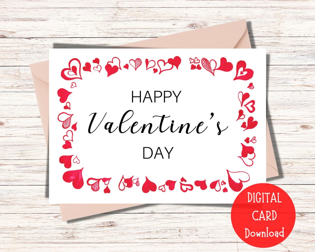 Printable Valentine's Day Card: Red Hearts Design (digital Download) - Etsy