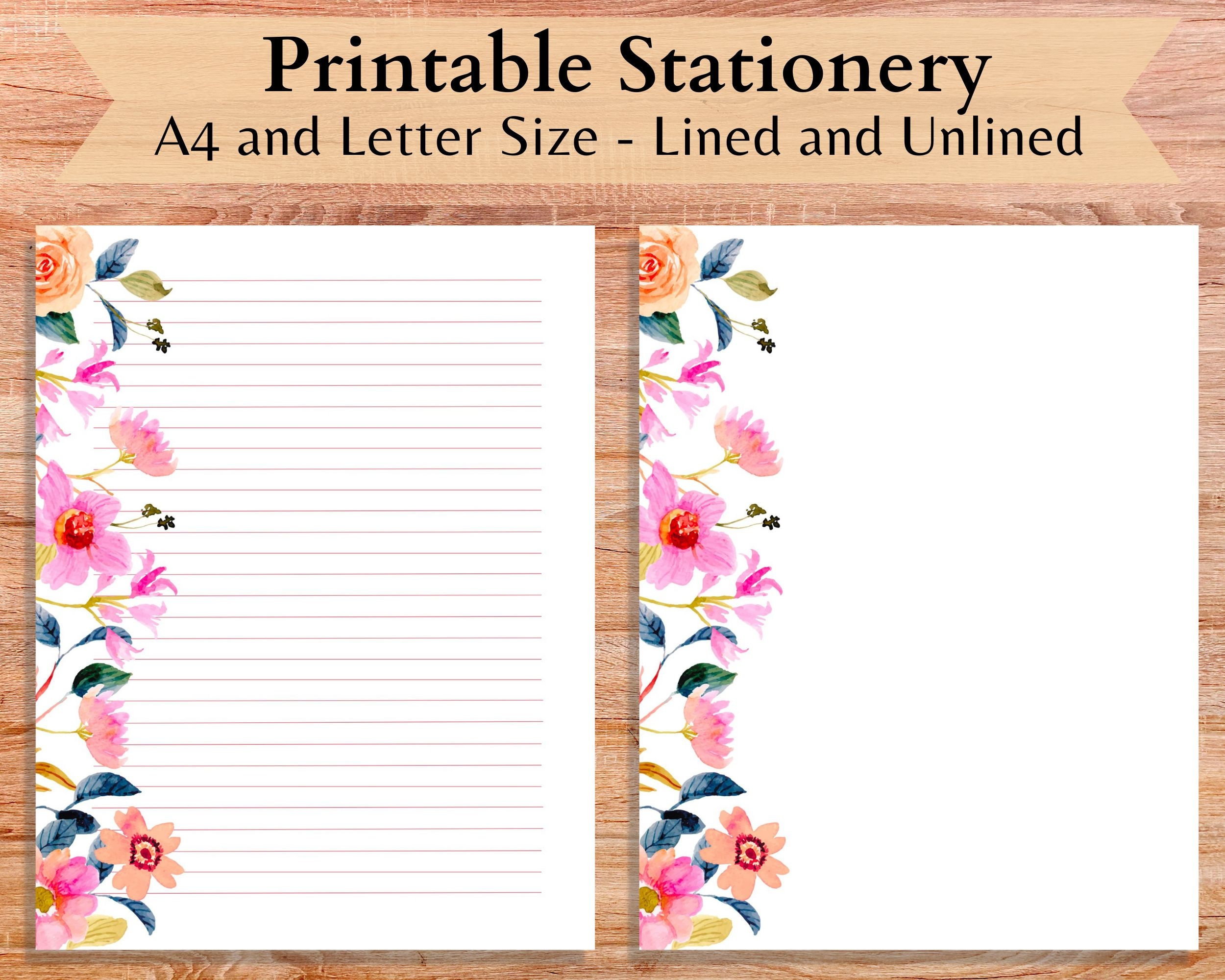 Floral Lined Paper, Floral Blank Paper, Printable Pink Flowers ...
