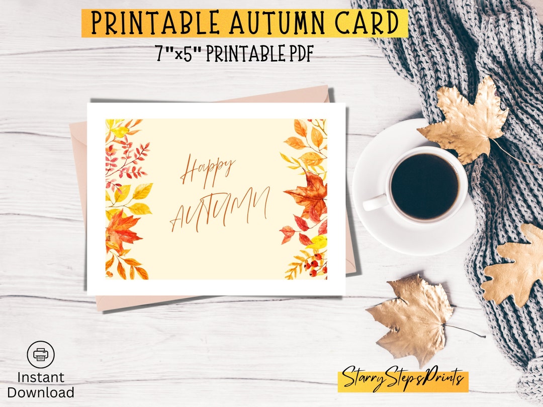 Printable Fall Card, Happy Fall Card, Fall Card Printable Gift, Autumn ...